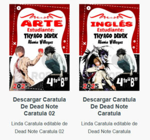 Caratulas Editables de Dead Note para imprimir – Para Escolares
